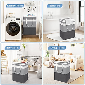 BlissTotes 3-Pack Laundry Basket, Freestanding＆Waterproof Laundry Hamper, Collapsible Tall Clothes Hamper with Easy Carry Handles for Clothes, Towels in the Family and Dorm,Gradient Grey,75L