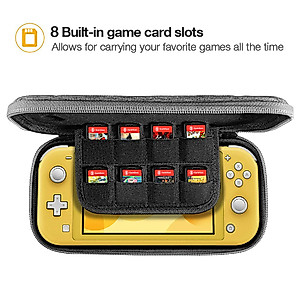 tomtoc Switch Lite Case, Slim Protective Carrying Case with Original Patent, Travel Storage Switch Lite Sleeve with 8 Game Cartridges and Military Level Protection for Nintendo Switch Lite, Gray