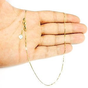 Jewelry Affairs 14k Yellow Real Gold Adjustable Box Chain Necklace, 0.7mm, 22"