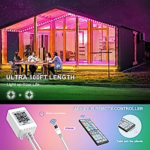 Nexillumi 100ft LED Strip Lights with IR Remote Ultra-Long LED Lights for Bedroom, Dorm, Room Decor App Control Music Sync LED Lights (100Ft APP+ Remote+ Mic Control)