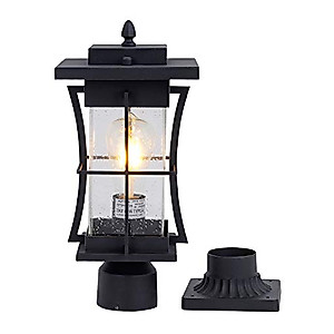 EERU Waterproof Outdoor Post Light Fixture Pole Mount Light with Pier Mount Adapter, Black Finish with Seeded Glass Outdoor Post Lantern for Patio, Garden, Porch and Backyard