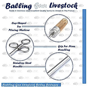 DDP Balling Gun Livestock Bolus Boluses Capsule Small Large Animal 17" Veterinary Stainless Steel Medication Pill Pusher Sheep Cattle Horse Cow Sheep Calf Colt 1" Diameter Plastic Vinyl Head Spring Cl