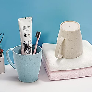 Peohud 12 Pack Wheat Straw Plastic Coffee Cups, 10 Oz Unbreakable Coffee Mugs with handles, Lightweight Toothbrush Cups, Healthy Drinking Mugs for Water, Milk, Tea, Juice, Elderly