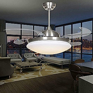 YEELED Light 42" Invisible Reversible Ceiling Fan with LED Light and Remote, 4 Retractable Blades Fan Chandeliers for Bedroom Livingroom, Indoor Ceiling Light Kits with Fans(42 Inch, Silver)