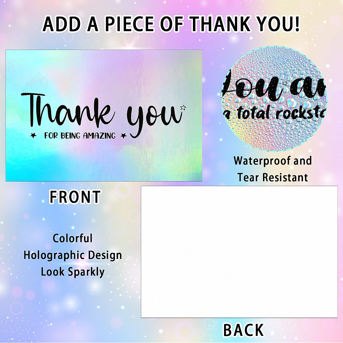 Holographic Thank You Cards Appreciation Postcards You Are Awesome Greeting Cards Thank You for Making a Difference Cards for Students Volunteers Teachers Graduation Nurses,4 x 6 Inch(60 Pieces)