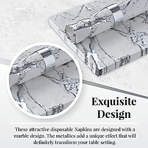 Elegant Marble Cocktail Napkins, Pack Includes 18 Wedding Napkins, Party Napkins Disposable Perfect For Dessert, Classic Dinner Napkins For Upscale Events, Christmas Napkins For Holiday Meals, Silver