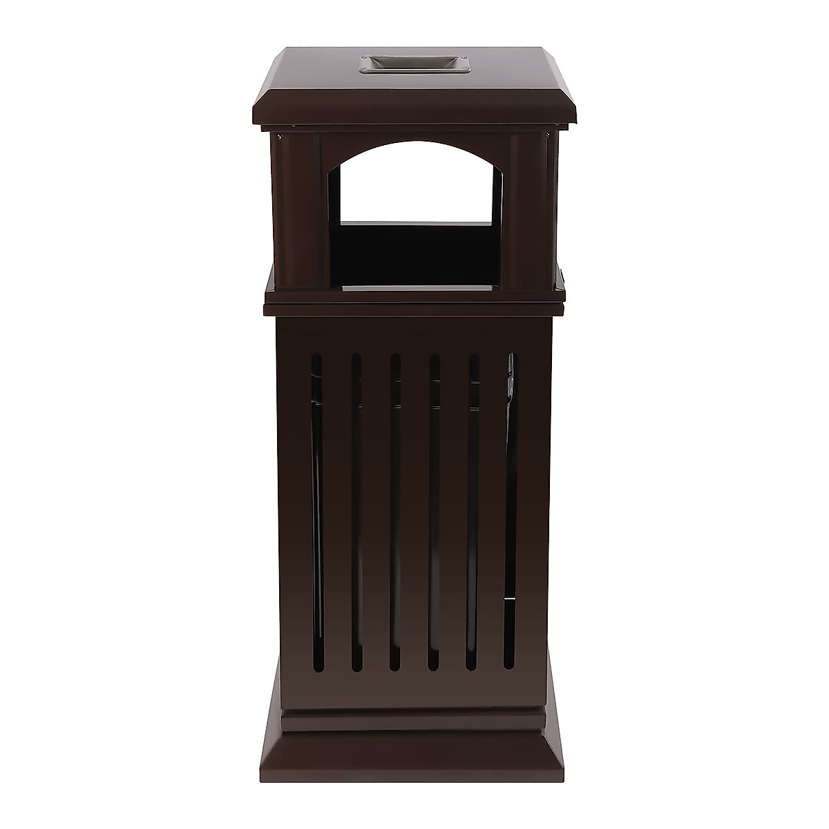 DCEHKR Open-Top Industrial Waste Trash Can, 8.8 Gallon Outdoor Metal Waste Receptacle with a Lock on Lid 35.5x15.8x15.8 in Galvanized Sheet Trash Can Suitable fIor Indoor or Outdoor Use (Brown)