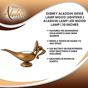 Disney Aladdin Genie Lamp LED Mood Light | Mood Lighting Aladdin Lamp Figure | Collectible Aladdin Mood Light Lamp | Blue & White Mood Light LED Genie Lamp | 10 Inches Long
