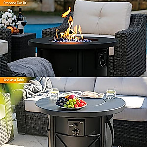 BALI OUTDOORS Gas Firepit Table 30 Inch Round Propane Fire Pit Table, 50,000 BTU Patio Furniture Table Round Fire Column with Fire Glass Cover Lid, Column FirePit for Patio, Garden, Backyard and Porch