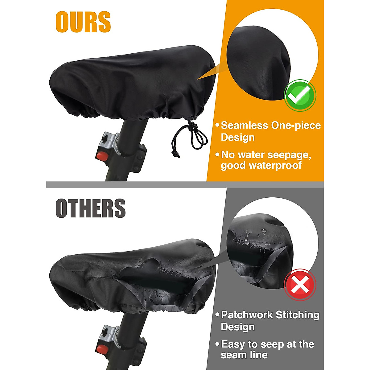 PAMASE Waterproof Bike Seat Cover - Outdoor City Road Bike Saddle Rain Cover, 2pcs Bicycle Cushion Protector with Drawstring & Storage Bag for Dust Resistant -15.7 * 15in