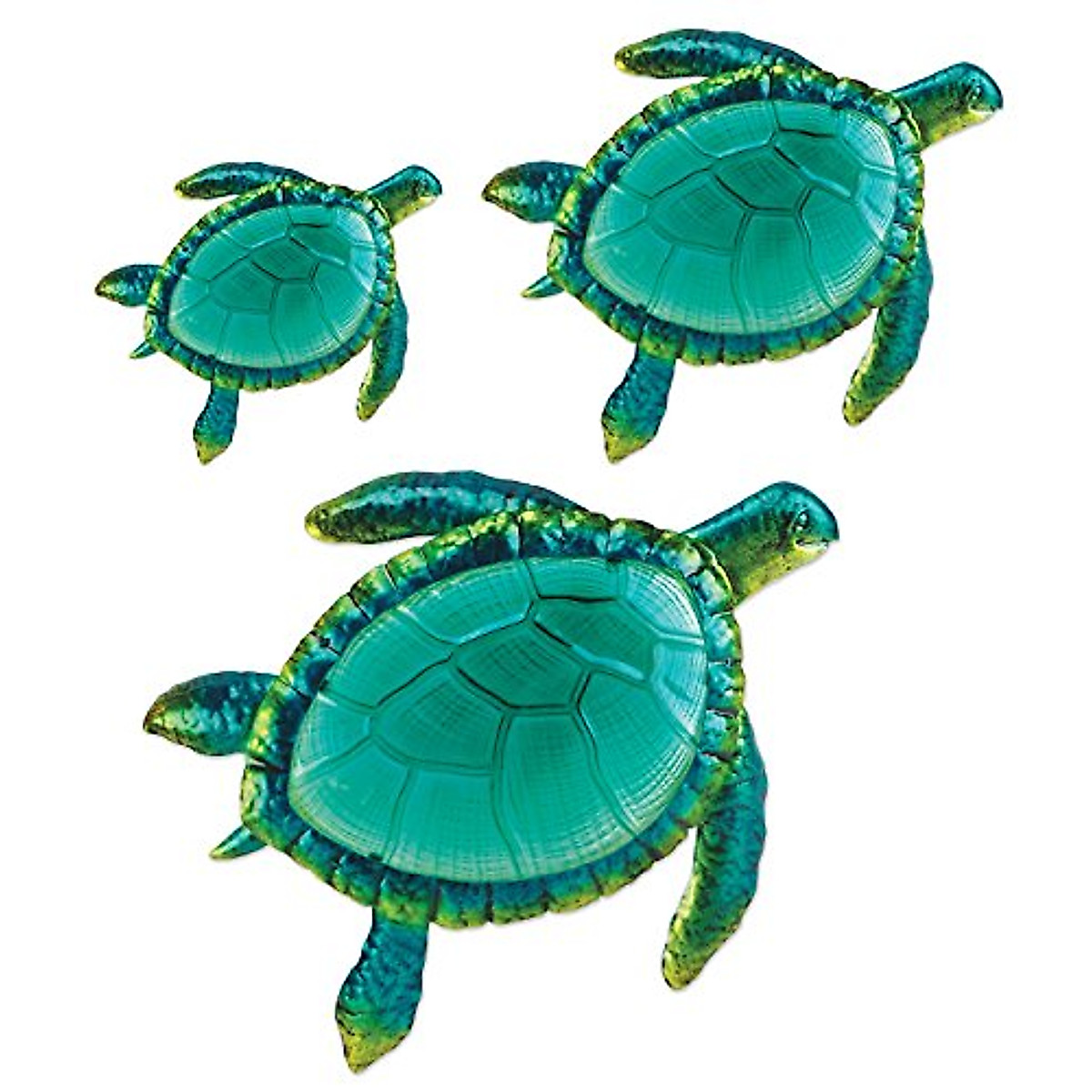 Comfy Hour Ocean Voyage with Sea Turtles Collection Coastal Ocean Sea Turtles Hanging Wall Art Decor Set (3 Pieces - Large), Outdoor or Indoor, Metal and Glass, Green