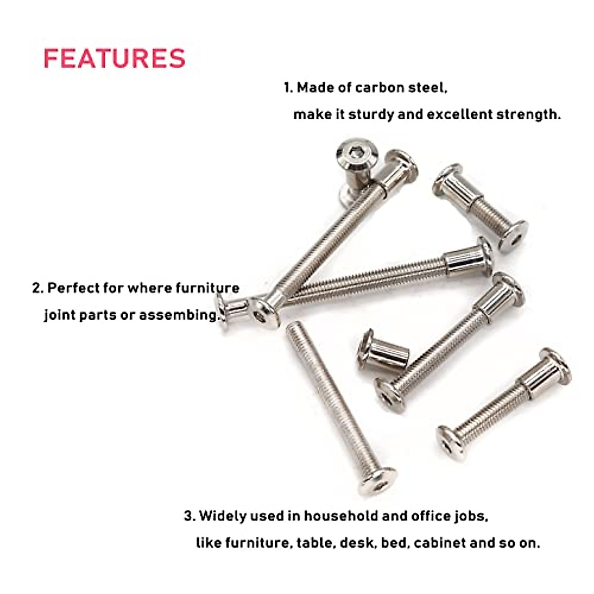 cSeao 114pcs M6 Hex Socket Cap Allen Bolts Rivet Screws Furniture Connecting Nuts for Crib Bolts Nuts Kit, M6x15mm to 80mm, Nickel Plated