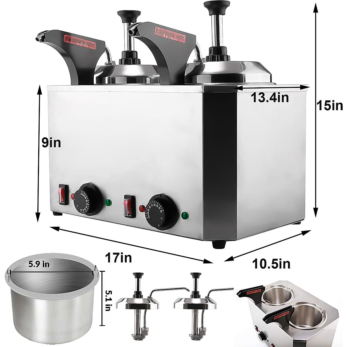Nacho Cheese Dispenser, 4.8 QT Nacho Cheese Warmer, Stainless Steel Popcorn Butter Dispenser, with Pump 650W Nacho Cheese Machine, 30-110℃ Temp Adjustable, for Heating Caramel Cheese Chocolate
