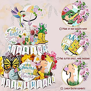 Marsui 27 Pieces Hello Spring Tiered Tray Decor Set Spring Flowers Butterfly Tiered Tray Decorations Spring Table Wooden Sign Rustic Farmhouse Decor for Spring Easter Home Kitchen Party Decor (Null)