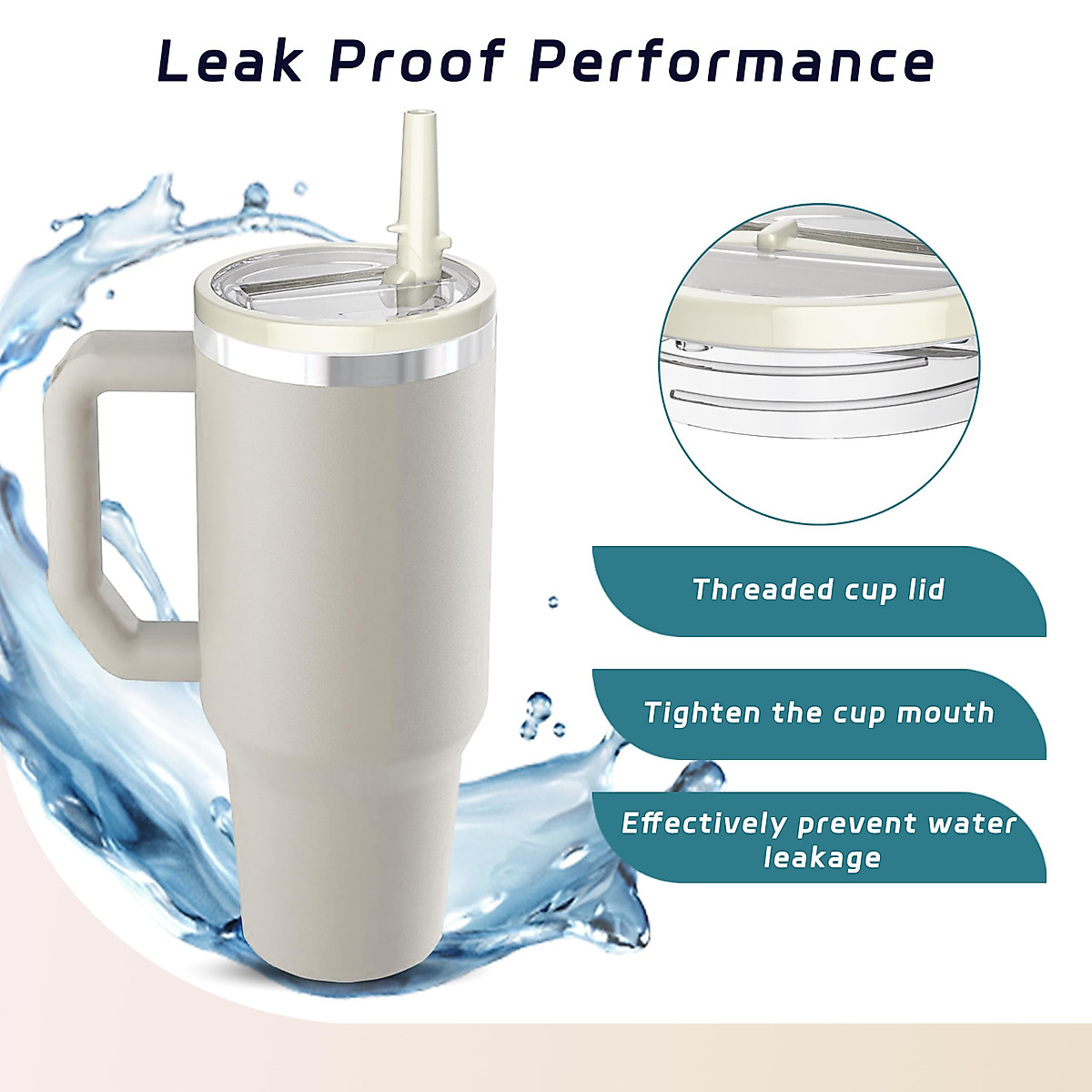 Miavers 2Pack 40oz Tumbler Flip Straw Lid Replacement suit for Stanley Quencher cup,leak proof and spill resistant tumbler lid, convenient Tumbler Cover applicable to Stanley 40oz tumbler (Beige)