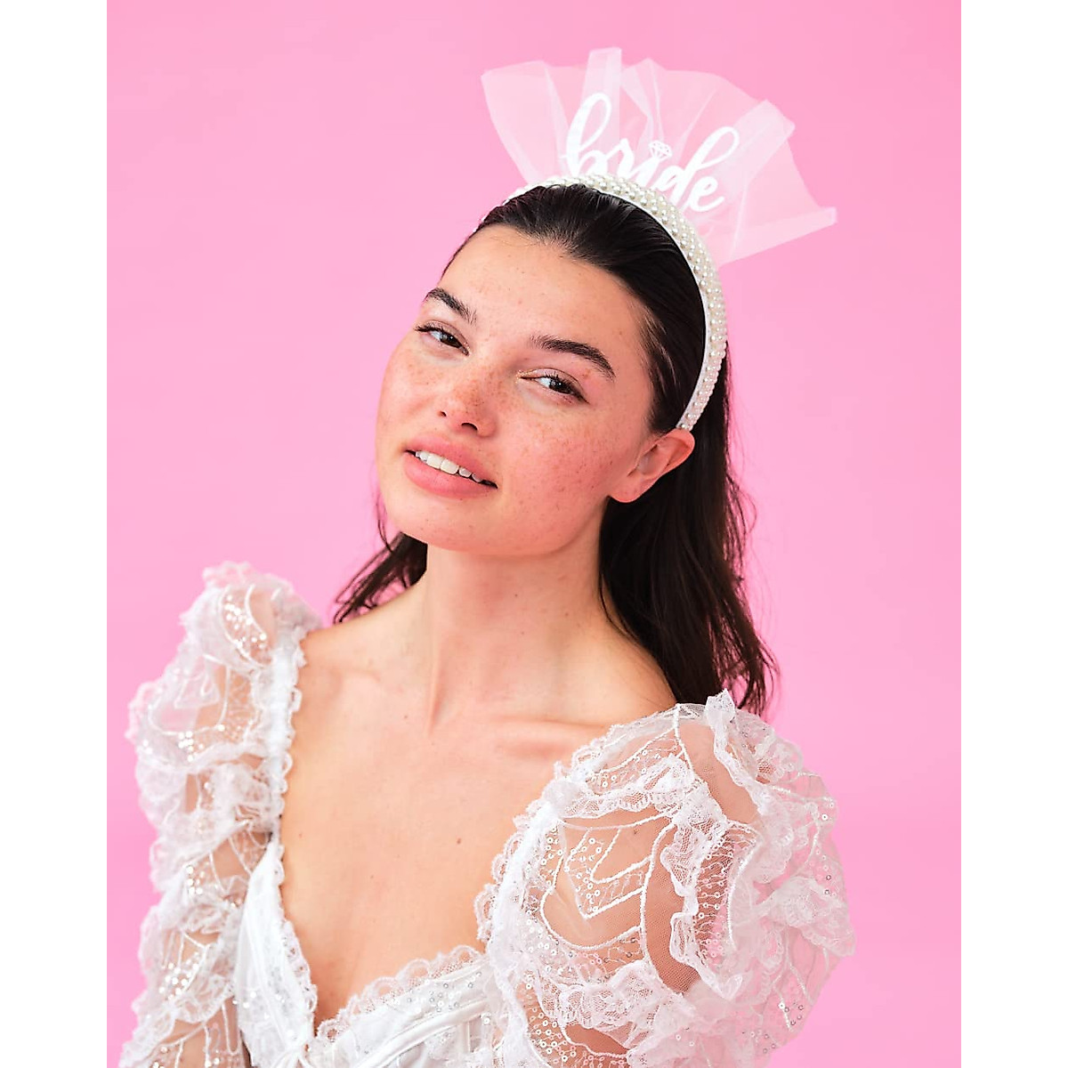 xo, Fetti Bachelorette Party Decorations Pearl Bride Headband | White Headpiece Bridal Shower Gift, Bridesmaid Favors