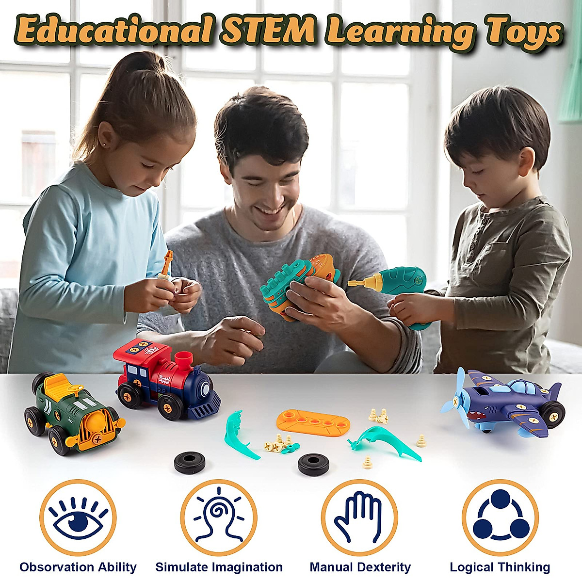 KODATEK Take Apart Toys for 4 5 6 7 8 Year Old Boys Girls, with Engine & Electric Drill Tool, Kids Tool Set Play STEM Building Toys, Learning Construction Toys