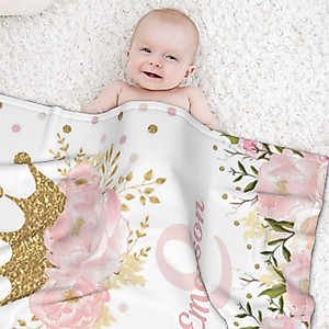 Sweewind Personalized Baby Blankets for Boys and Girl Custom Baby Blanket for Girls Boys Personalized Baby Blanket with Name Crown Floral Baby Blankets Personalized Blankets for Kids Customized