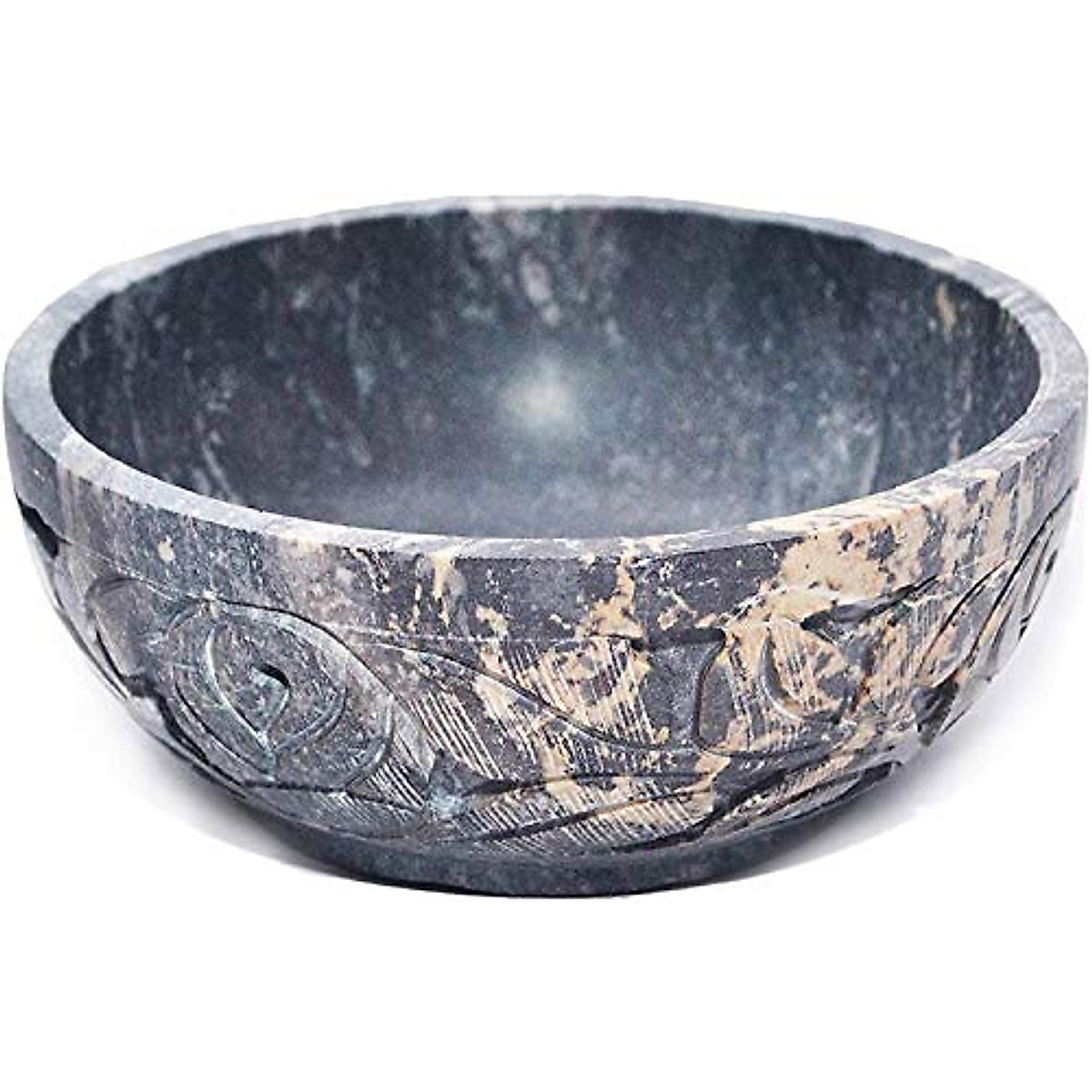 KC KULLICRAFT Marble Soapstone Natural Smudge Pot | Stone Bowl | Scrying And Smudge Bowl (Scrying - Bowls & Mirrors) (5 Inch) From India. Handmade Leaf Carved Design.