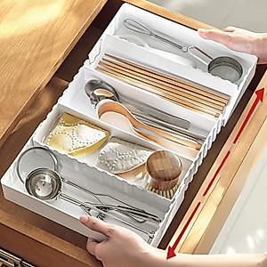 Spakoo Plastic Expandable Drawer Insert Organizer - Utensils Storage Box with 2 Adjustable Components Tray to Fit Drawers Hold Flatware, Cutlery, Silverware For Kitchen, Office, Bathroom