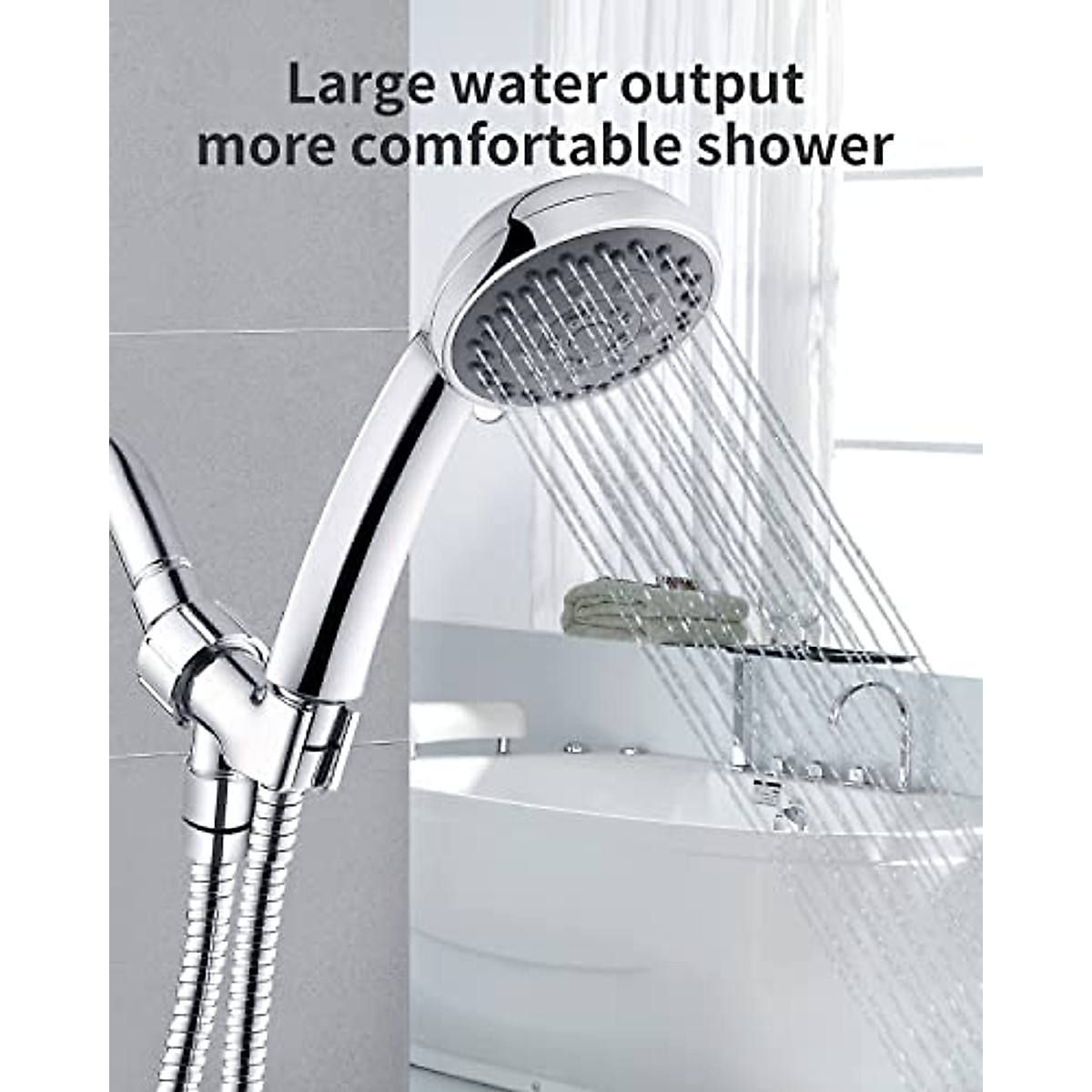 Ezelia High Pressure Shower Head with Pause Mode and Massage Spa, 5 Settings Handheld Showerhead Sprayer with 79" Stainless Steel Hose, Easy to Install, California Compliant 1.8 GPM