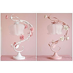 Useful Romantic Rose Table Lamp for Kids Creative Sweet Bedtime Nightstand Eye-caring Desk Lamps for Children Bedroom Reading Gift Girls Desk lamp (Color : White)