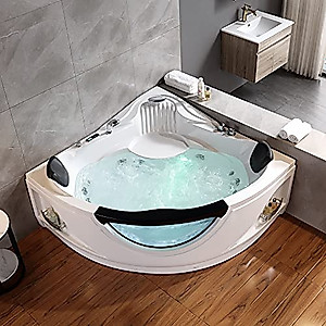 Empava Corner Whirlpool Bathtub with Heater,2 Person 59" Jetted Tub with Light,Spa Hydromassage with Chromatherapy,Acrylic,White, ETL Certified