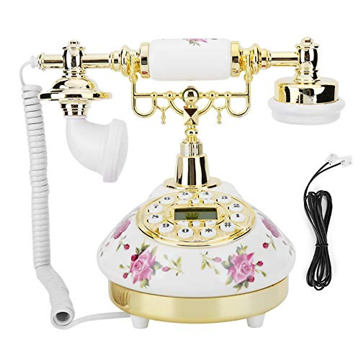 Antique Phones Corded Landline Telephone Retro Style Push Dial Ceramic Imitation Desk Telephone FSKDTMF Dual System for Home Office