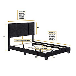 Boyd Sleep Reunion Platform Bed Frame with Fabric Upholstered Headboard and Wooden Slats Supports, Box Spring Required: Velvet, Black, Queen