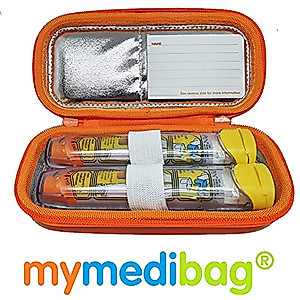 MyMediBag Double Epipen Holder | Hardcase Insulated Epipen Case | Highly Visible and Noticeable EpiPen Carrier Bag in Case of an Emergency | Bright Orange Epipen Carry Case Insulated Pouch