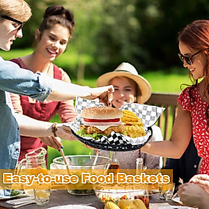 CertBuy 24 Pack Fast Food Baskets 10.5" x 7" Food Service Baskets Plastic Food Basket Plastic Oval Restaurant Basket for Fast Food Restaurant Burgers Sandwiches Fries (Black)