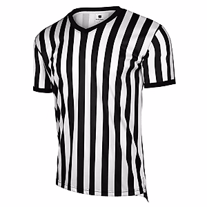 FitsT4 Sports Men's Official Black & White Stripe Referee Shirt Short Sleeve Umpire Jersey Costume Pro Ref Football Uniform