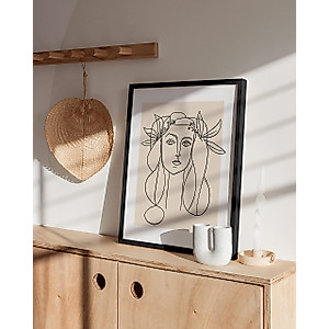 HAUS AND HUES Picasso Abstract Woman Wall Art - Minimalist Line Art, Aesthetic Line Art, Picasso Woman Face Poster for Living Room, Dorm Room, and Office Interiors (Black Frame, 12x16)