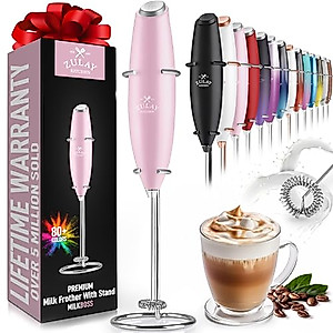 Zulay Powerful Milk Frother Handheld Foam Maker for Lattes - Whisk Drink Mixer for Coffee, Mini Foamer for Cappuccino, Frappe, Matcha, Hot Chocolate by Milk Boss (Cotton Candy)