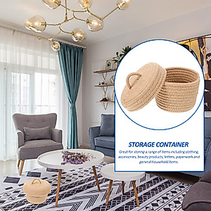 MOBUTOFU Storage Basket Woven Desktop Sundries Basket Tray Decor Snack Containers Pastoral Style Storage Holder Toy Storage Bins with Lids Jute Basket Snacks Container Cotton Rope Brown