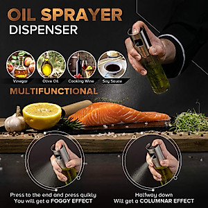 Electric Salt and Pepper Grinder Set | Stainless Steel Battery Operated Mill with Light | Pack with Oil Sprayer, Silicone Funnel, Cleaning Brush, and eBook | Adjustable Coarseness | Ceramic Grinders