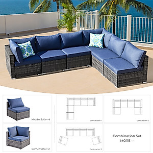 XIZZI Patio Furniture with Swivel Rocking Chairs,10 PCS Outdoor Sectional Sofa with 42" 50000 BTU Propane Fire Pit Table and Side Table,All Weather PE Rattan Outside Conversation Set (Denim Blue)