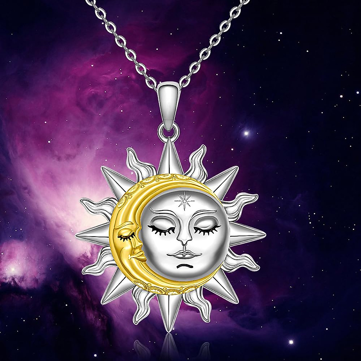 Jewlikee Sun Necklace Gold and Silver Moon Necklaces for Women Sun Moon Pendant Sunshine Sterling Silver for Couples Gift