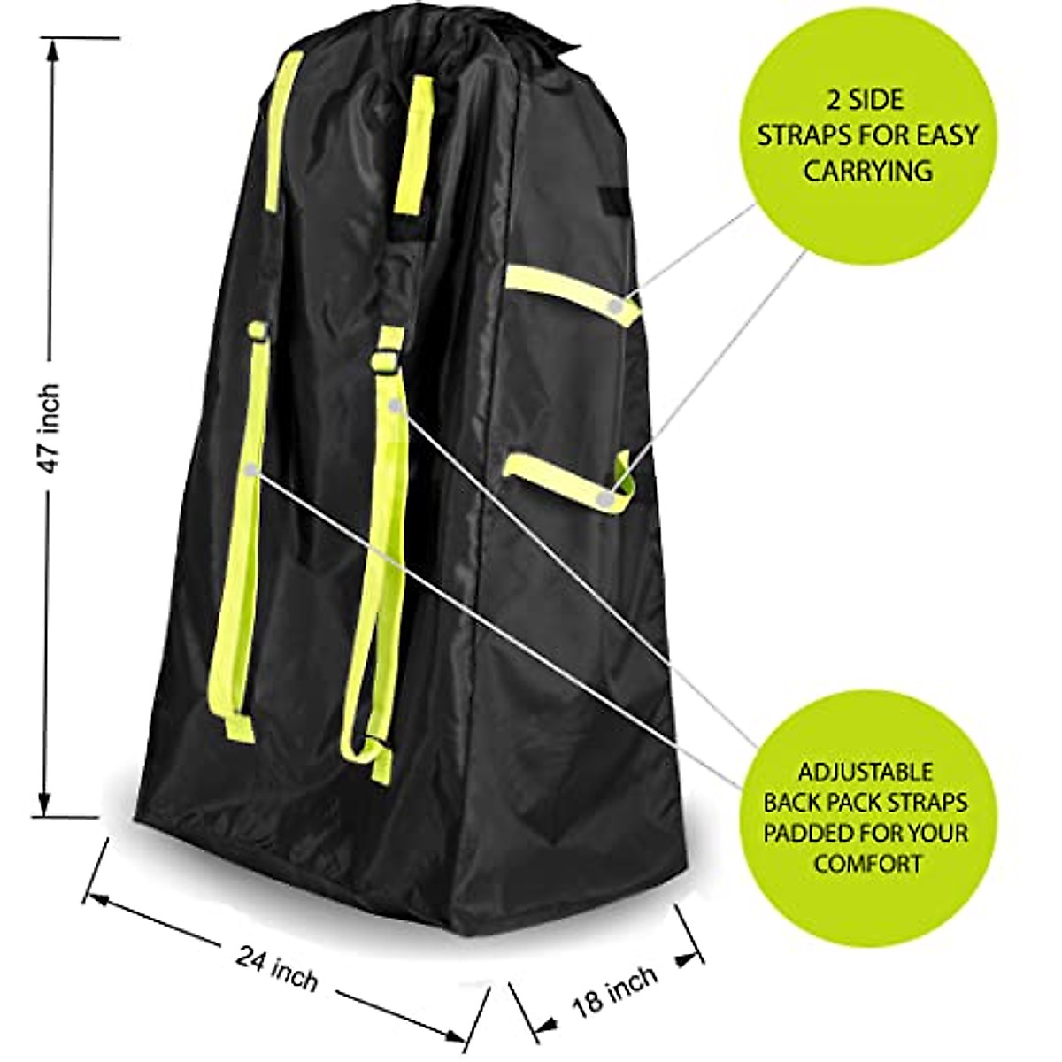 Durable Car Seat Travel Bag & Durable Stroller Bag for Airplane –– Ideal Gate Check Bag for Air Travel & Saving Money –– for Safe & Secure Car Seat and Double/Dual Stroller.