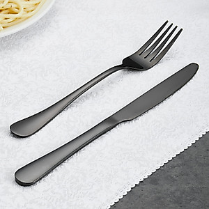 Rygten QU 20-piece Black Silverware Set, Stainless Steel Flatware Set, Cutlery Set For Home Kitchen, Tableware Set Service for 4, Dishwasher Safe