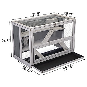 3 Story Guinea Pig Cages Wooden Indoor Hamster Cage w/ Chewing Toy, Hideout, Seesaws, Leak Proof Plastic Tray, Small Animal Cage for Ferret/Chinchilla/Bunny/Rabbit/Squirrel (35.5"L x 20.9"W x 24.4"H)