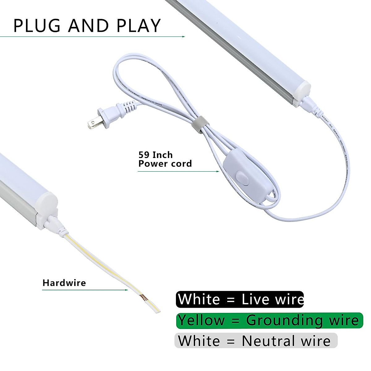HOLDWILL 6 Pack T5 Integrated Single Fixture, 4FT 20W Linkable LED Shop Light Milky Cover,White Daylight 6500k 2200lm T5 Tube Lights for Garage Office Warehouse or Under Counter,Plug and Play