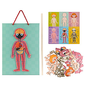 Human Body Puzzle for Kids Toddlers 90PCS Magnetic Boy Girl Anatomy Play Set Body Parts Organs Muscles Skeleton and Bones Wooden Puzzle Toys Aged 3+ Educational Learning Preschool Toys