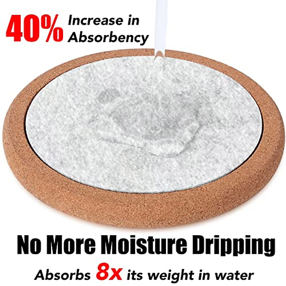 Drink Coasters with Holder, Absorbent Coaster, (6 Pack), Cork Felt Coasters, Coasters for Table Protection, Round Thick Coasters for Drinks, Glasses, Cups, Bar, Housewarming Gift, Light Gray.