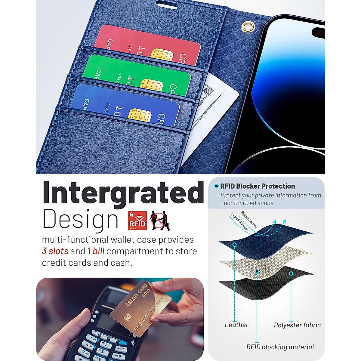 OCASE Compatible with iPhone 15 Pro Max Case Wallet Case, PU Leather Flip Folio Case with Card Holders RFID Blocking Kickstand Shockproof Phone Cover 6.1 Inch 2023, Blue