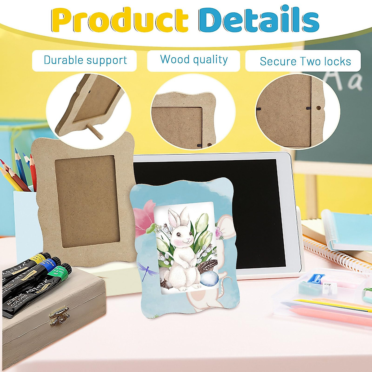 Roucerlin 6Pcs Unfinished Solid Wood Picture Frames for Arts Crafts, 3x5 Plain Wooden Photo Frame, Picture Frame with Stand for Table Top Desk Display DIY Painting Project Adult (Brown)