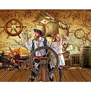 Pirate Backdrop Nautical Treasure Hunt Map Pirate Themed Photography Background Adventure Places Kids Boys Birthday Party Decorations Banner Photo Studio Booth Props 10x8ft