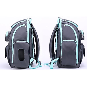 Tangerine Views Diaper Bag Backpack - 4pcs: Spacious Gender Neutral Colors w/Changing Pad, Stroller Straps, Food Snack Pack, and Waste Bag Dispenser w/Bags, Dark Gray With Teal, Large