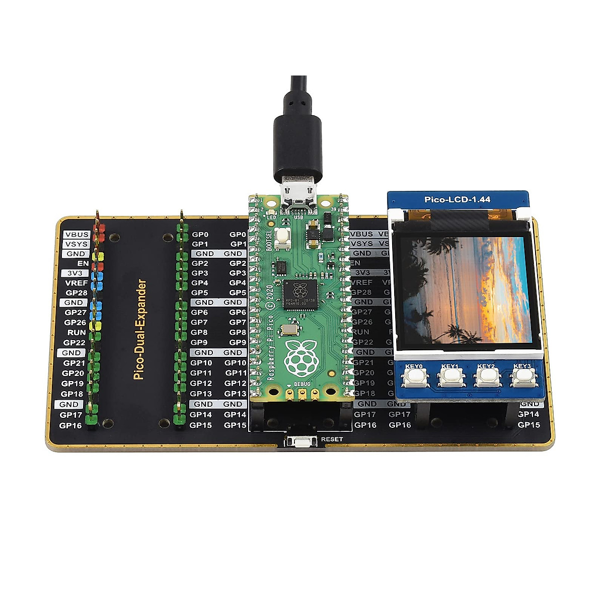 waveshare 1.44inch LCD Display Module for Raspberry Pi Pico 65K RGB Colors 128×128 Pixels Embedded ST7735S Driver Using SPI Bus Comes with Raspberry Pi Pico C/C++ and MicroPython Demo