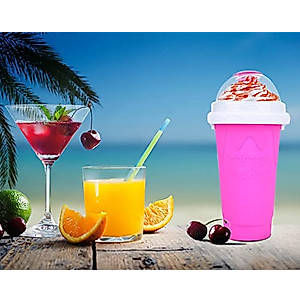 Kahopy Slushie Maker Cup, Magic Quick Frozen Slushy Maker Smoothies Cup Squeeze Cup Double Layer Cooling Cup, Homemade Slushie Cup Ice Cream Maker for Kids (Silicone, Rose Pink)